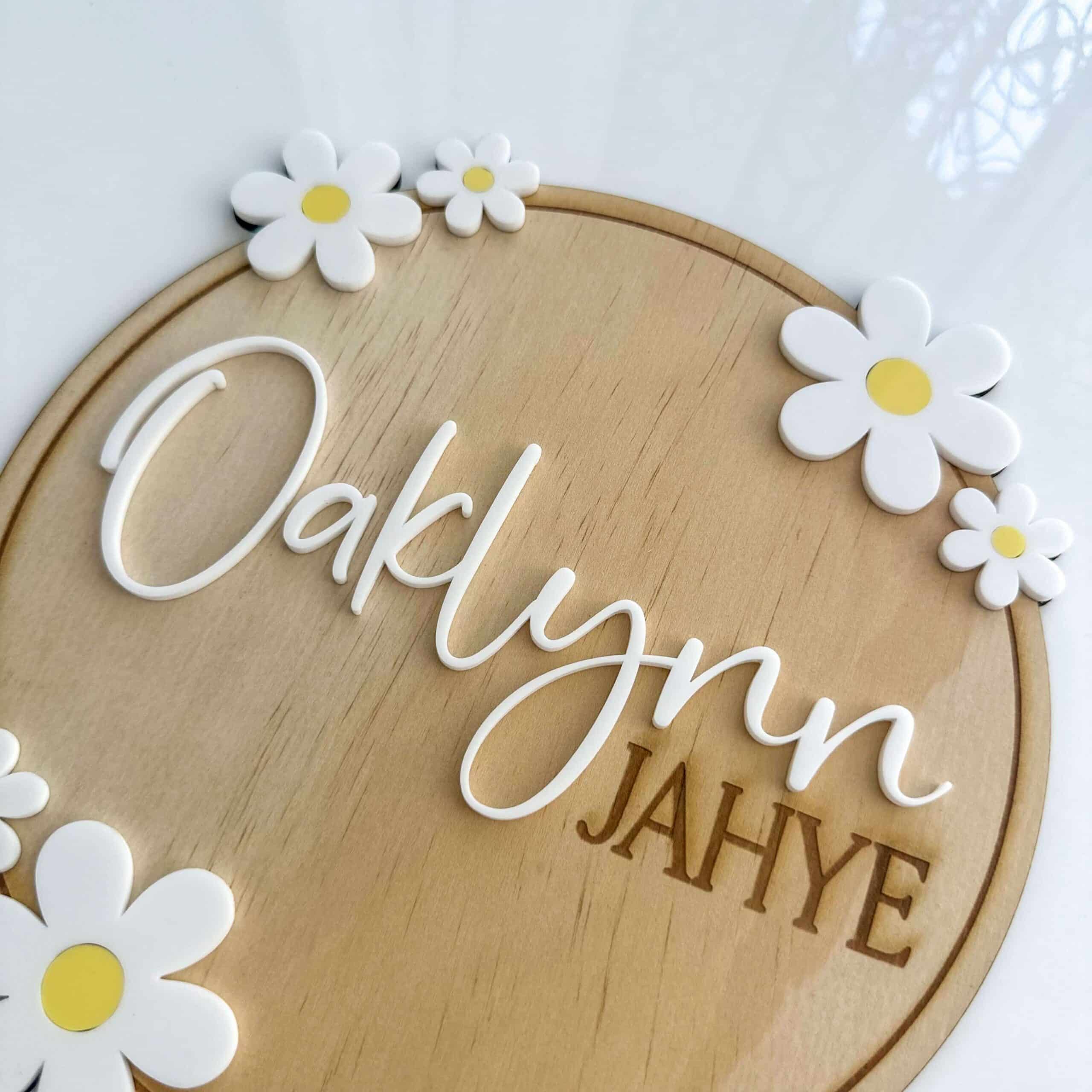 Daisy Name Plaque | Wood & Acrylic Decor | Hello Acrylic